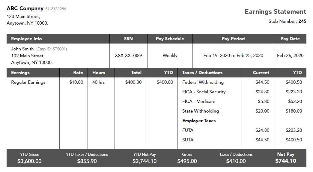 Payroll Stub Template | MyPaystubs - Paystub Template